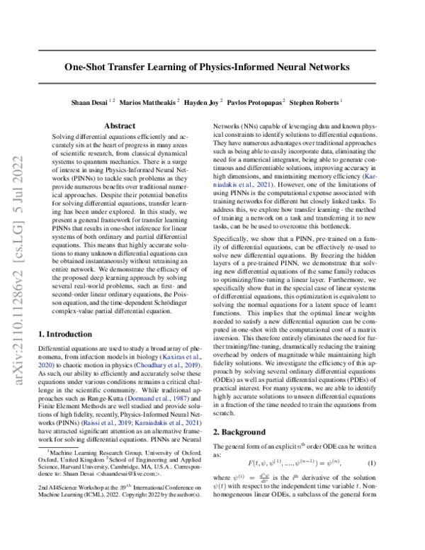 (PDF) One-Shot Transfer Learning of Physics-Informed Neural Networks