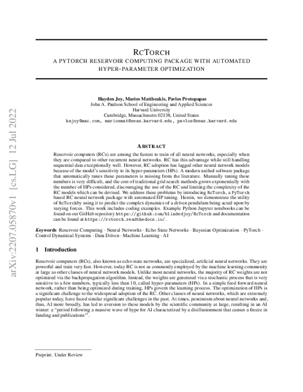 (PDF) RcTorch: a PyTorch Reservoir Computing Package with Automated ...
