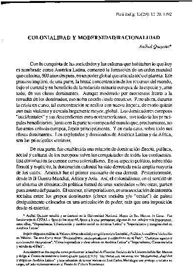(PDF) COLONIALIDAD Y MODERNIDAD/RACIONALIDAD