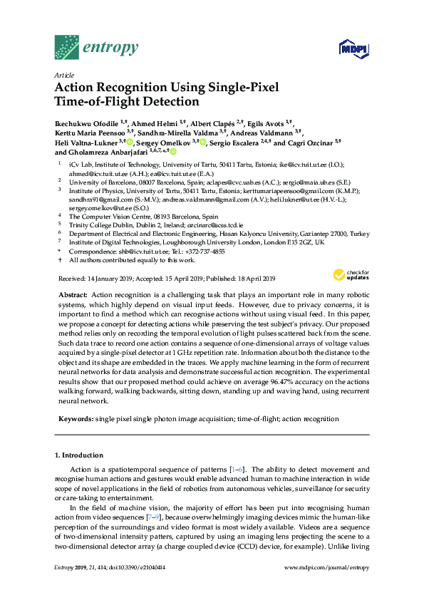 (PDF) Action Recognition Using Single-Pixel Time-of-Flight Detection