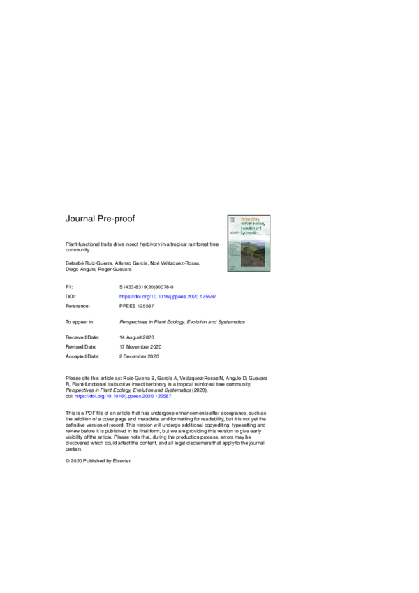 (PDF) Plant-functional traits drive insect herbivory in a tropical ...