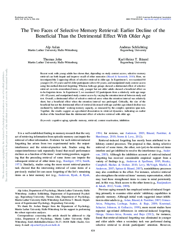 (PDF) The two faces of selective memory retrieval: Earlier decline of ...