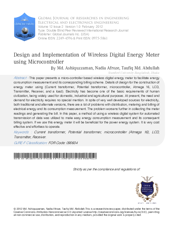 (PDF) Design and Implementation of Wireless Digital Energy Meter using Microcontroller