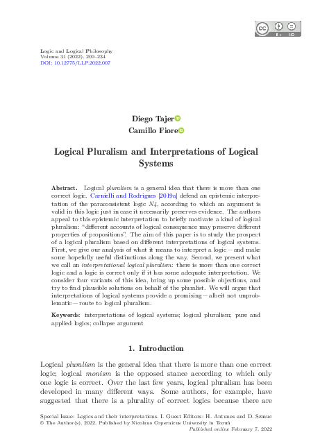 (PDF) Logical Pluralism and Interpretations of Logical Systems