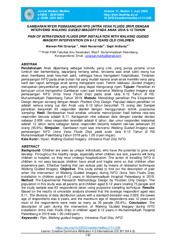 (PDF) Gambaran Nyeri Saat Intervensi Walking Guided Imagery Saat Pemasangan Ivfd (Intra Vena ...
