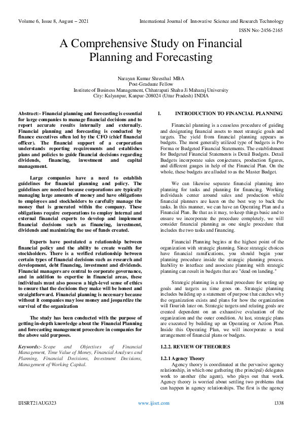 (PDF) A Comprehensive Study on Financial Planning and Forecasting