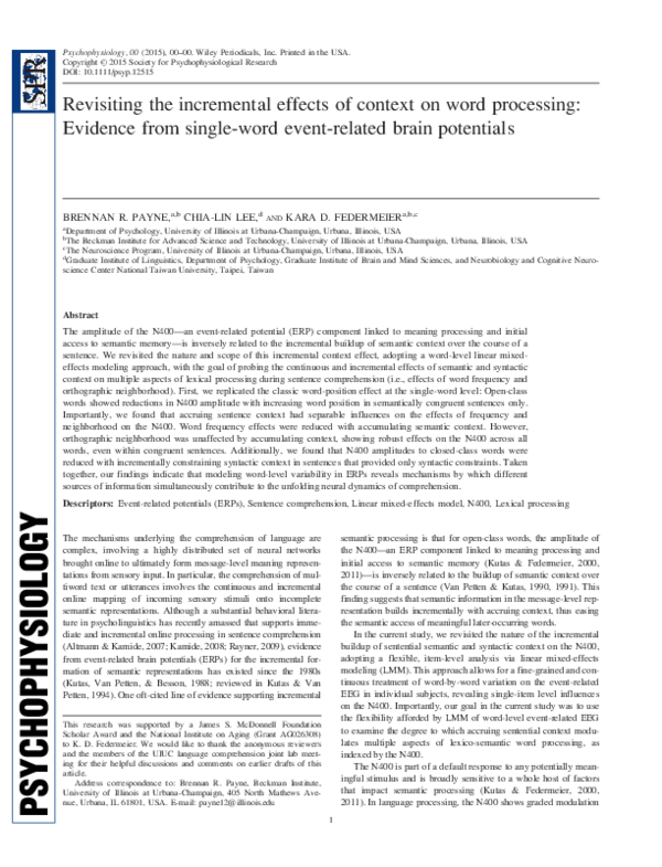 (PDF) Revisiting the incremental effects of context on word processing: Evidence from single ...