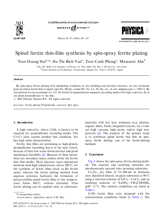 (PDF) Spinel ferrite thin-film synthesis by spin-spray ferrite plating