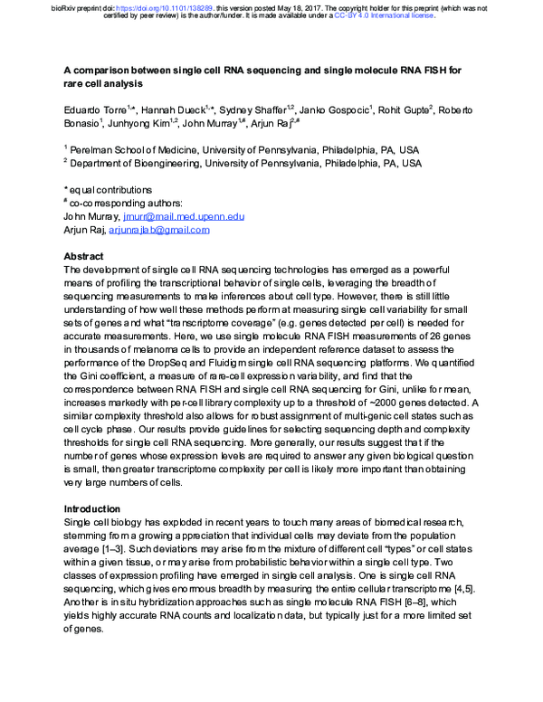 Pdf A Comparison Between Single Cell Rna Sequencing And Single
