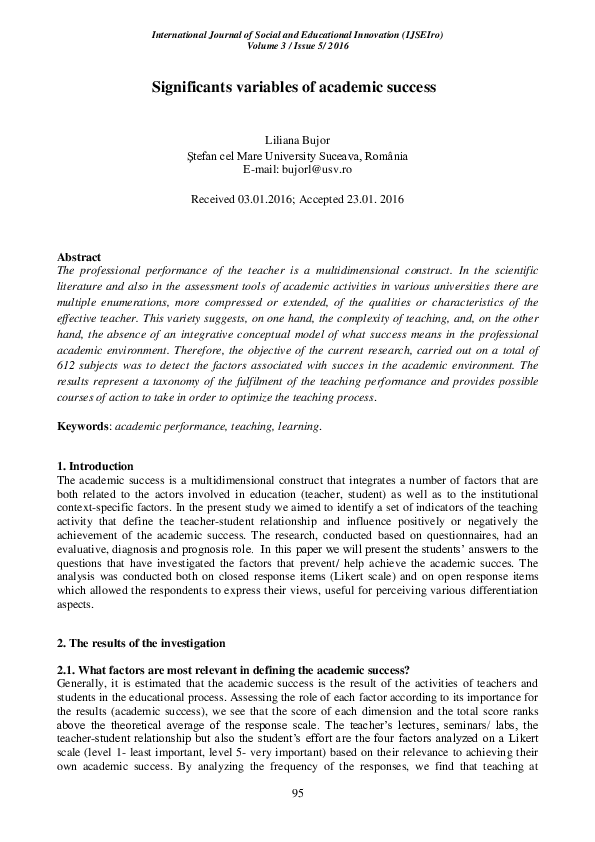 10 Significants variables of academic success