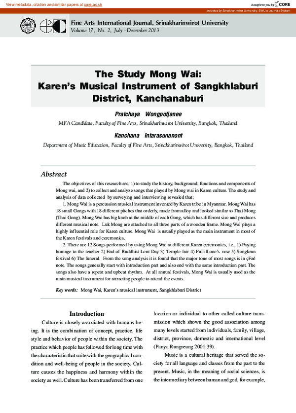 (PDF) The Study Mong Wai: Karen's Musical Instrument of Sangkhlaburi ...