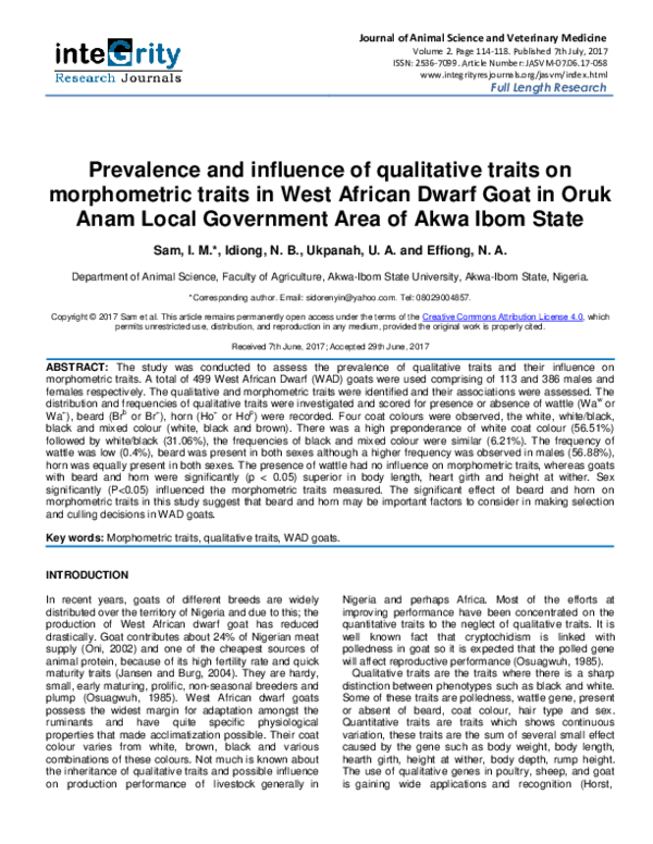 (PDF) Prevalence and influence of qualitative traits on morphometric ...