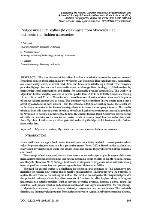 (PDF) Reduce mycelium leather (Mylea) waste from Mycotech Lab Indonesia ...