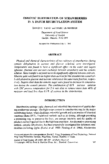 (PDF) Osmotic Dehydration of Strawberries in a Batch Recirculation System