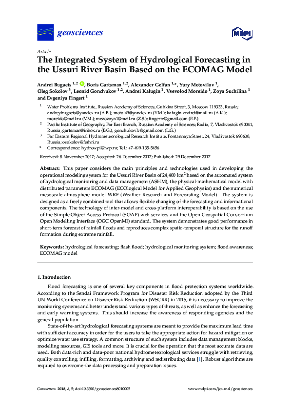 (PDF) The Integrated System of Hydrological Forecasting in the Ussuri River Basin Based on the ...