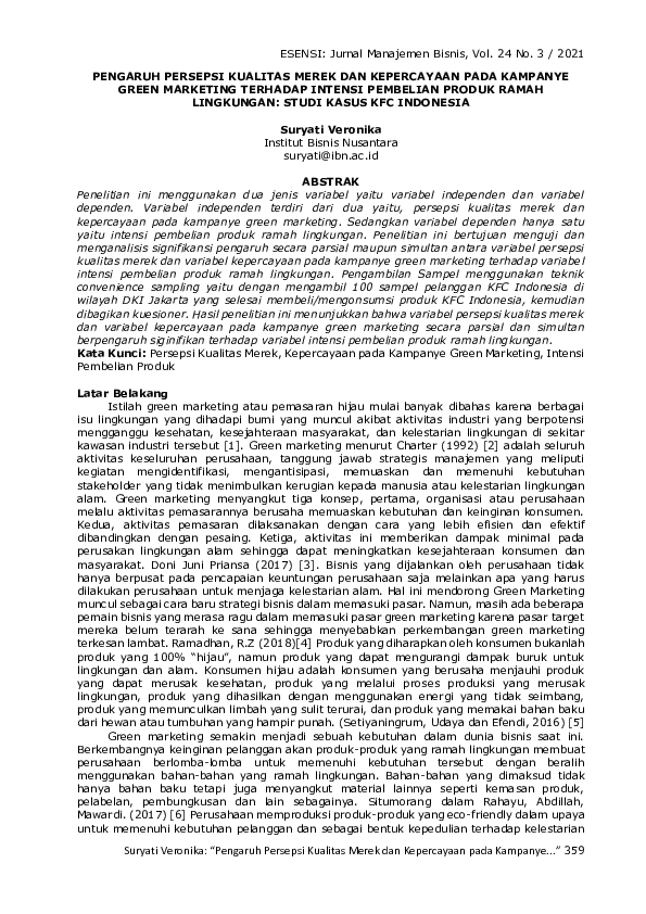 (PDF) Pengaruh Persepsi Kualitas Merek Dan Kepercayaan Pada Kampanye Green Marketing Terhadap ...