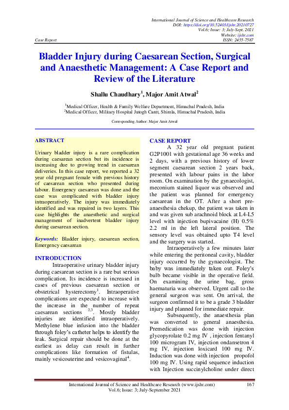 (PDF) Bladder Injury during Caesarean Section, Surgical and Anaesthetic ...