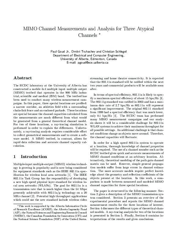 (PDF) MIMO Channel Measurements and Analysis for Three Atypical Channels