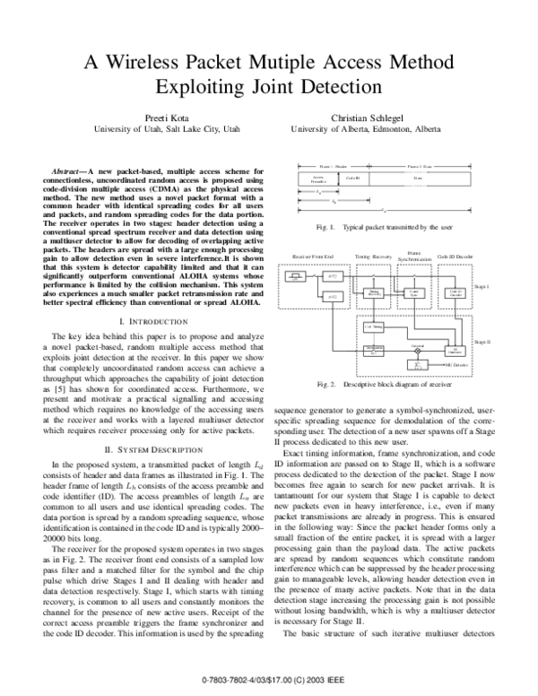 (PDF) A wireless packet multiple access method exploiting joint detection | Christian Schlegel ...