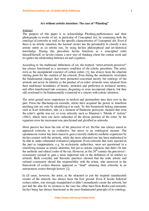 (PDF) Art without artistic intention: The case of "Planking"