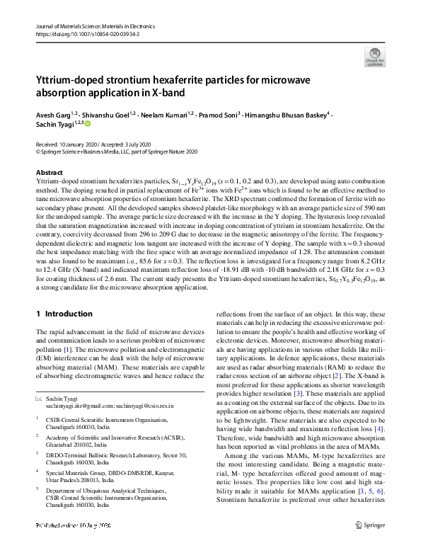 (PDF) Yttrium-doped strontium hexaferrite particles for microwave ...