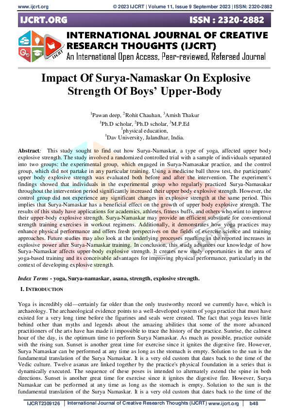 (PDF) Impact Of Surya-Namaskar On Explosive Strength Of Boys' Upper-Body