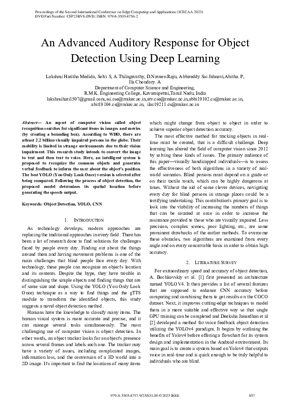 Pdf An Advanced Auditory Response For Object Detection Using Deep Learning