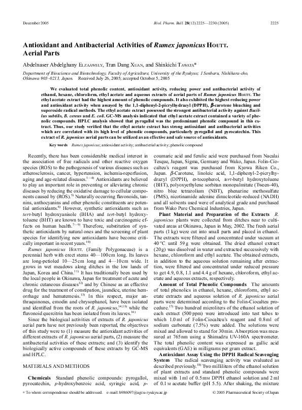 (PDF) Antioxidant and Antibacterial Activities of Rumex japonicus HOUTT. Aerial Parts