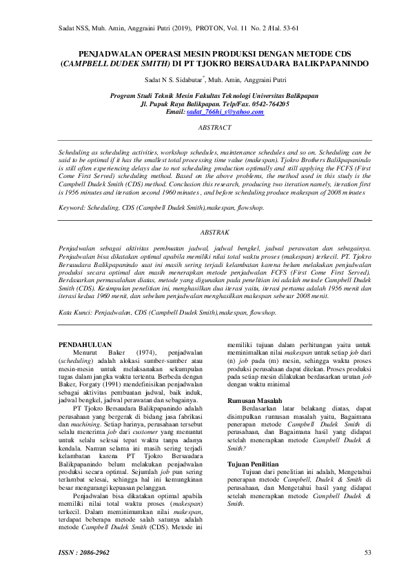 (PDF) Penjadwalan Operasi Mesin Produksi Dengan Metode CDS (Campbell ...