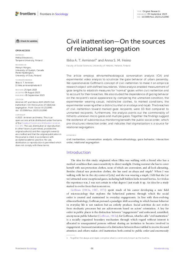 (PDF) Civil inattention—On the sources of relational segregation