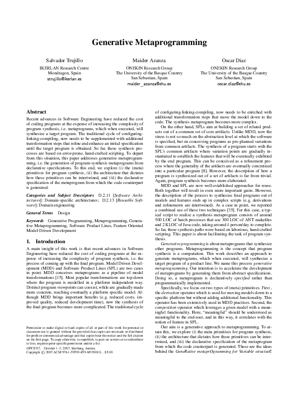 (PDF) Generative metaprogramming