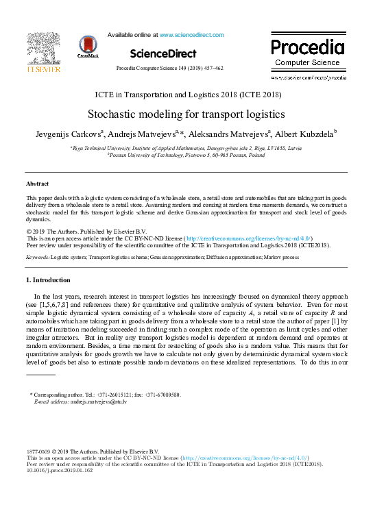 (PDF) Stochastic modeling for transport logistics