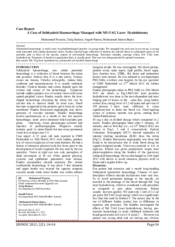 (PDF) A Case of Subhyaloid Haemorrhage Managed with ND:YAG Laser ...