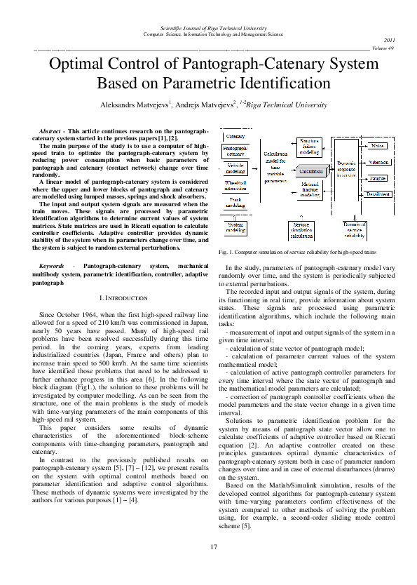 (PDF) Optimal Control of Pantograph-Catenary System Based on Parametric Identification