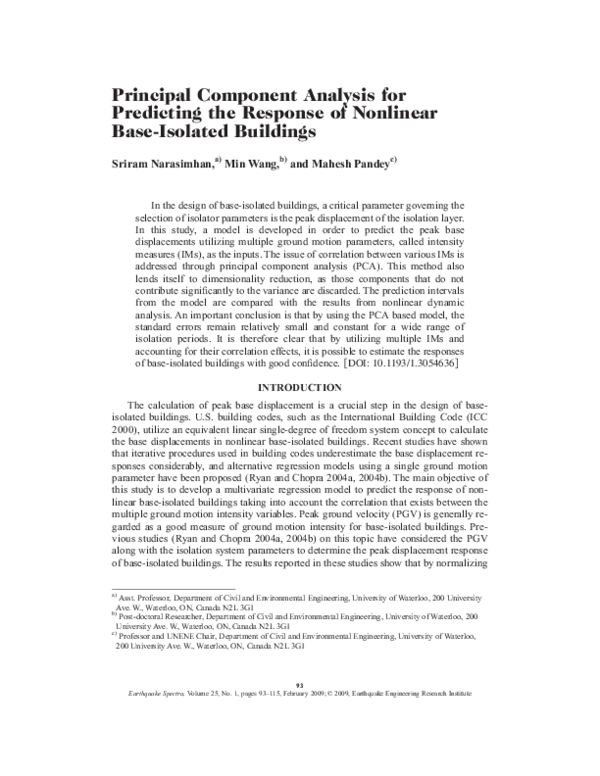 (PDF) Principal Component Analysis for Predicting the Response of Nonlinear Base-Isolated Buildings