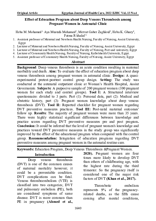 (PDF) Effect of Education Program about Deep Venous Thrombosis among ...