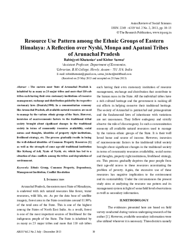 Resource Use Pattern among the Ethnic Groups of Eastern Himalaya: A ...