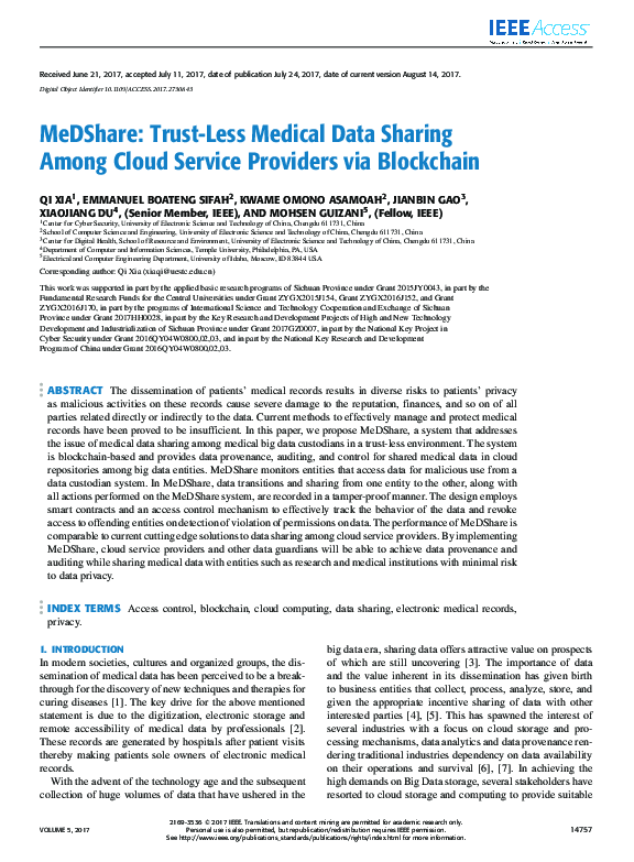 (PDF) MeDShare: Trust-Less Medical Data Sharing Among Cloud Service ...