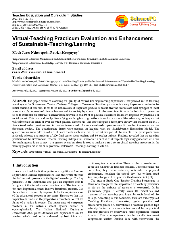 (PDF) Virtual-Teaching Practicum Evaluation and Enhancement of Sustainable-Teaching/Learning
