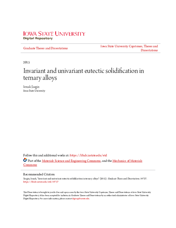 (PDF) Invariant and univariant eutectic solidification in ternary alloys