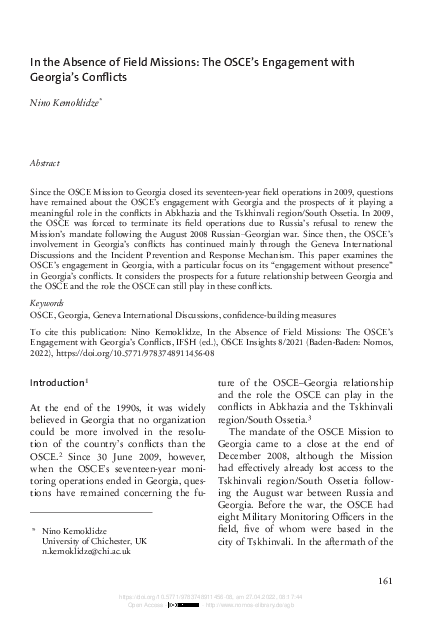 (PDF) In the Absence of Field Missions: The OSCE's Engagement with ...