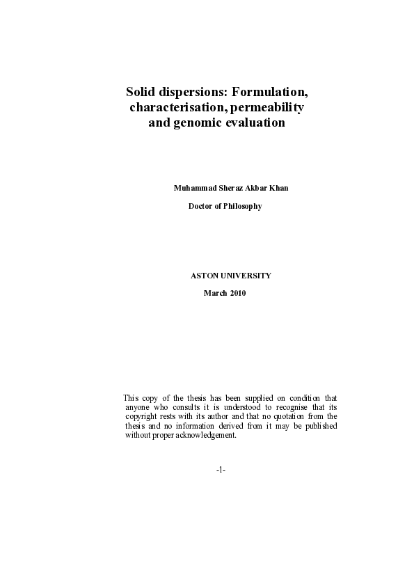 (PDF) Solid dispersions: formulation, characterisation, permeability ...