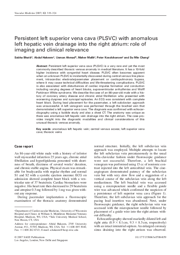 (PDF) Persistent left superior vena cava (PLSVC) with anomalous left ...