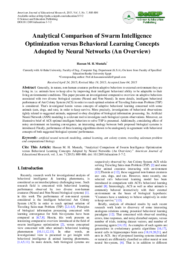 (PDF) Analytical Comparison of Swarm Intelligence Optimization versus Behavioral Learning ...