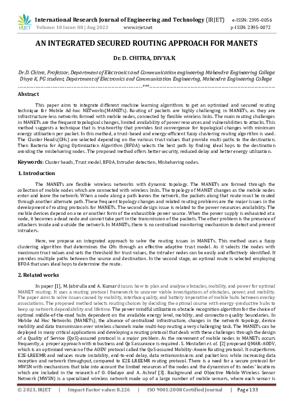 Pdf An Integrated Secured Routing Approach For Manets Irjet Journal