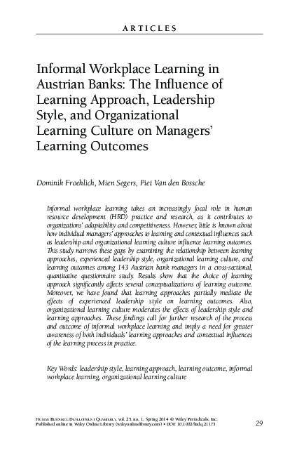 (PDF) Informal Workplace Learning in Austrian Banks: The Influence of ...
