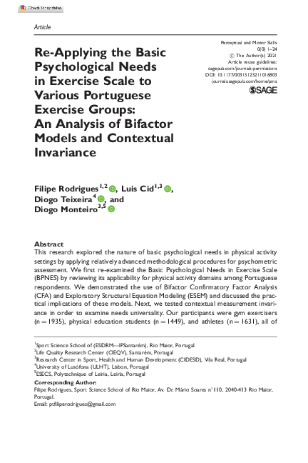 Pdf Re Applying The Basic Psychological Needs In Exercise Scale To Various Portuguese Exercise