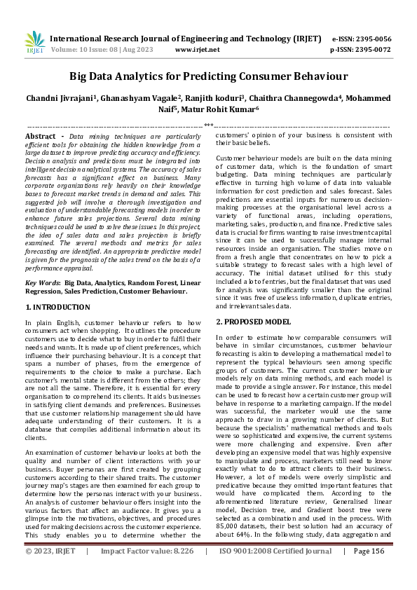 Pdf Big Data Analytics For Predicting Consumer Behaviour