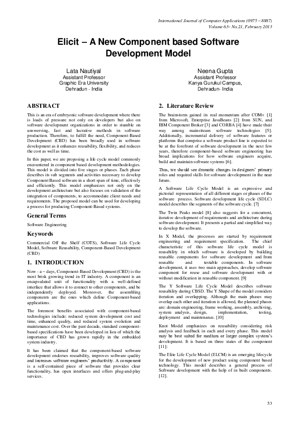 (PDF) Elicit A New Component based Software Development Model