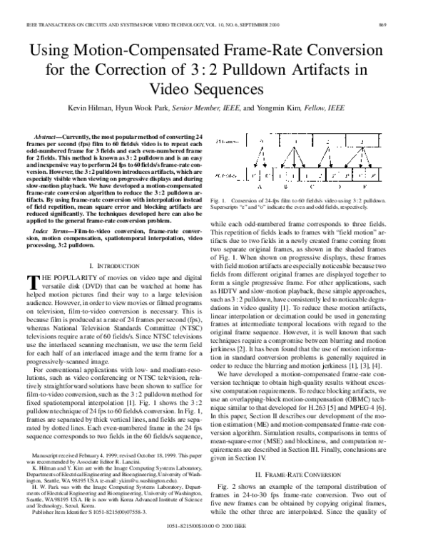 (PDF) Using motion-compensated frame-rate conversion for the correction of 3:2 pulldown ...